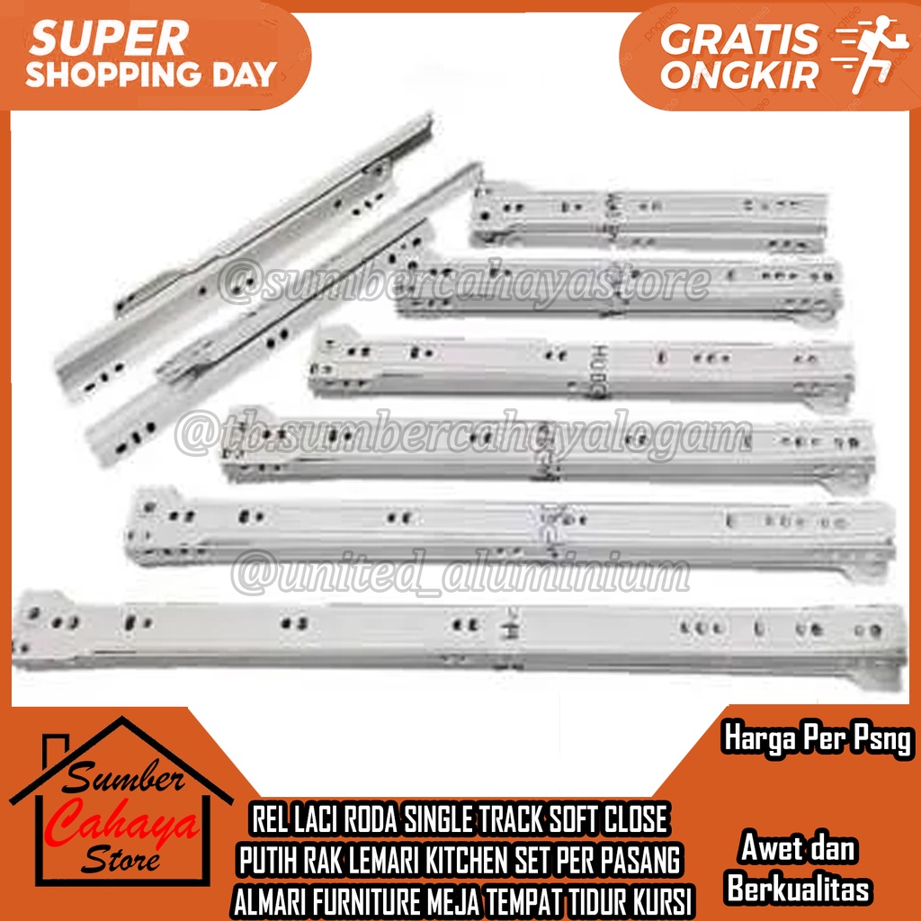 Jual Rel laci roda single track soft close putih rak lemari kitchen set ...