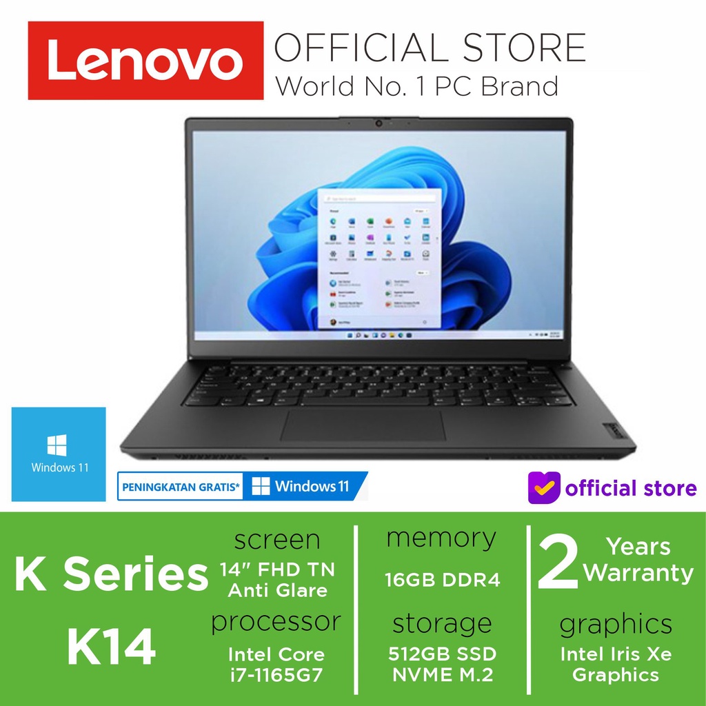 Jual Lenovo K14 Gen 1 (Intel) 4A00 (21CSS04A00) (Black) i7-1165G7 16GB 512GBSSD 14"FHD W11 1YR ...