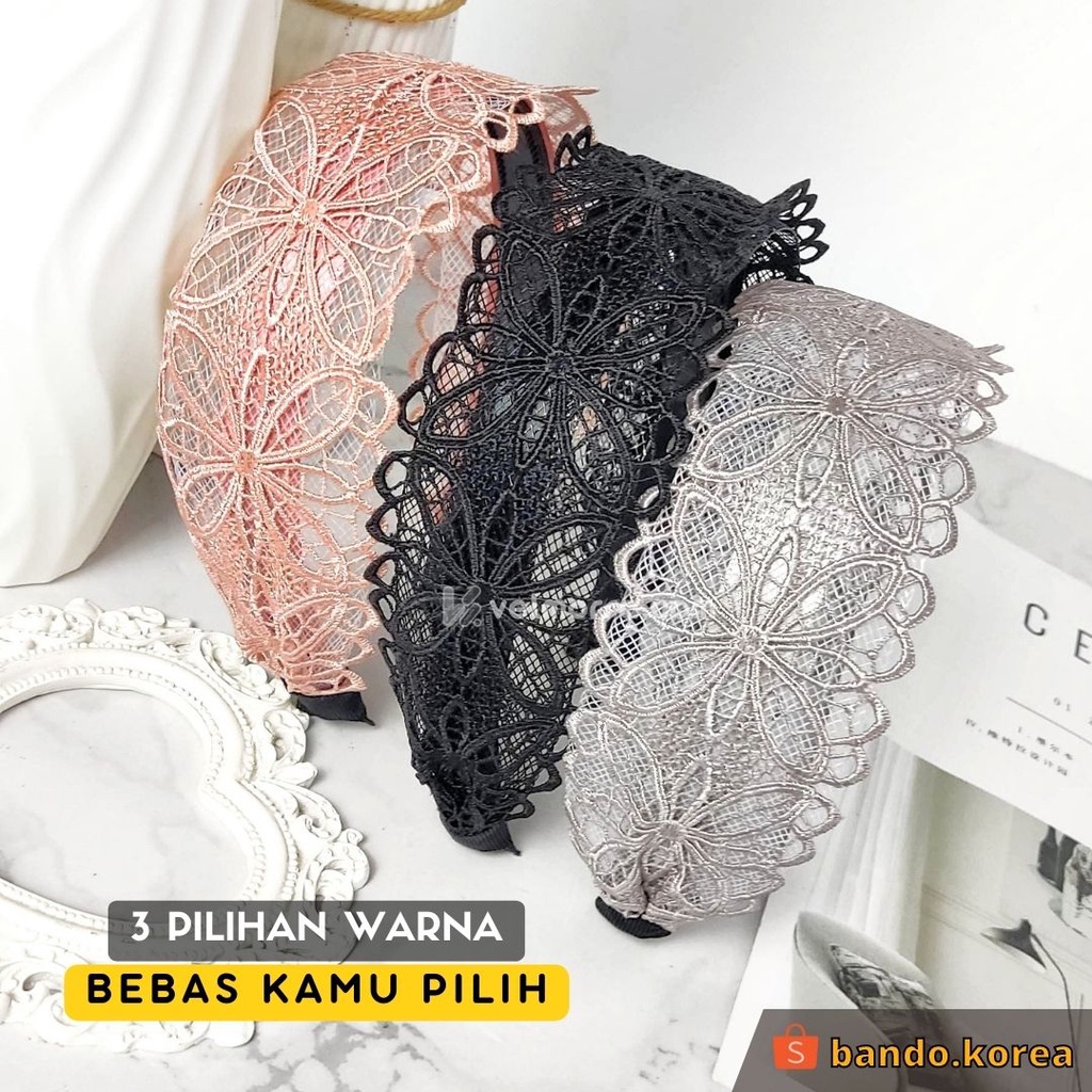Jual Bando Brokat Taurin Motif Kupu Lentur Ringan Headband Korea Lebar ...