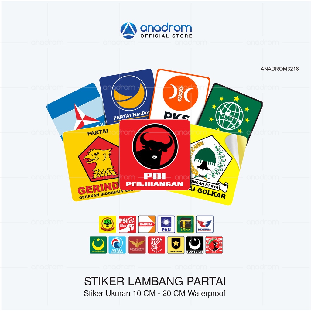 Jual Stiker Partai Politik Indonesia Logo I Size 10 Cm 20 Cm Waterproof Uv I Anadrom 3218 