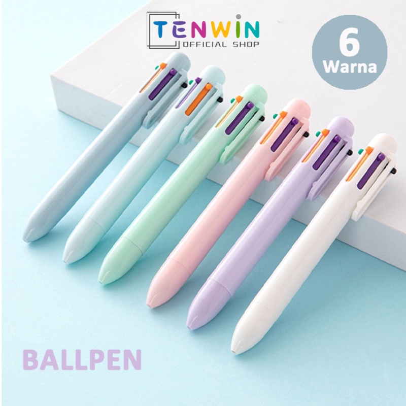 Jual Gelpen/Pulpen Ballpoint 6 warna - 0,7mm Ujung Bundar - Tenwin ...