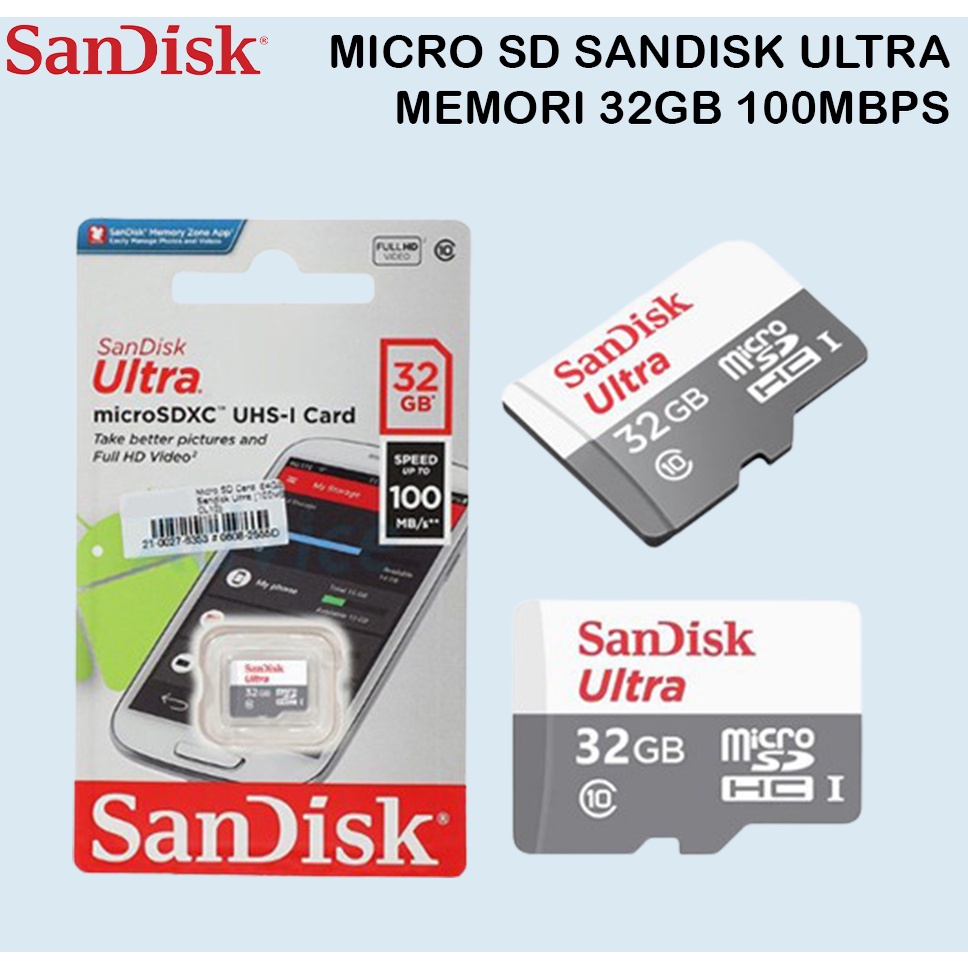 Jual MicroSD Sandisk Ultra 32GB 100MBPS Class 10 Micro SD 32 GB Memory Card CCTV | Shopee Indonesia