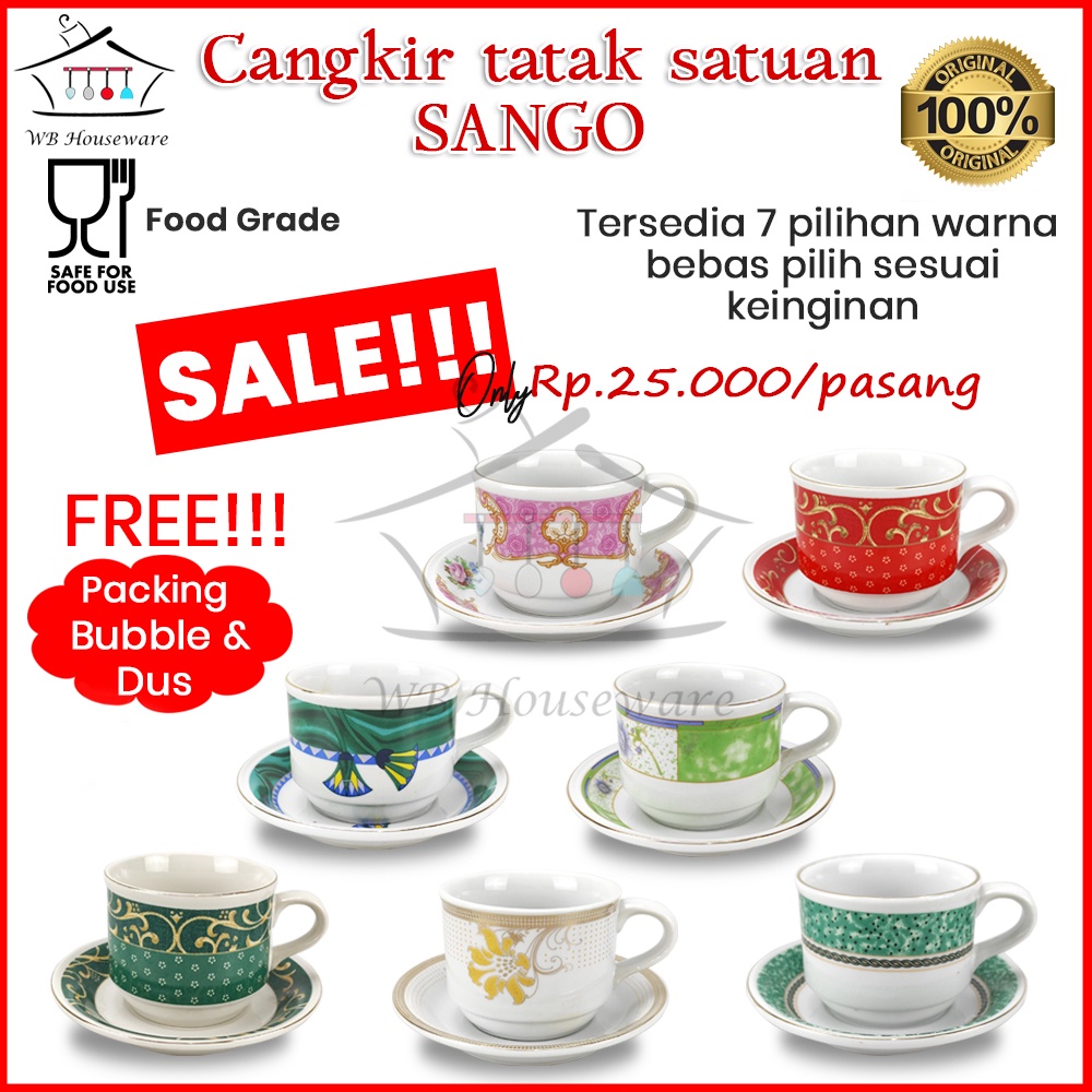 Jual SANGO 1 pasang cangkir + tatakan 230ml variasi motif SNI cup and ...