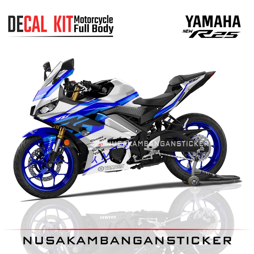 Jual Stiker Decal Motor Yamaha R25 New Full Body Putih Biru Grafis ...