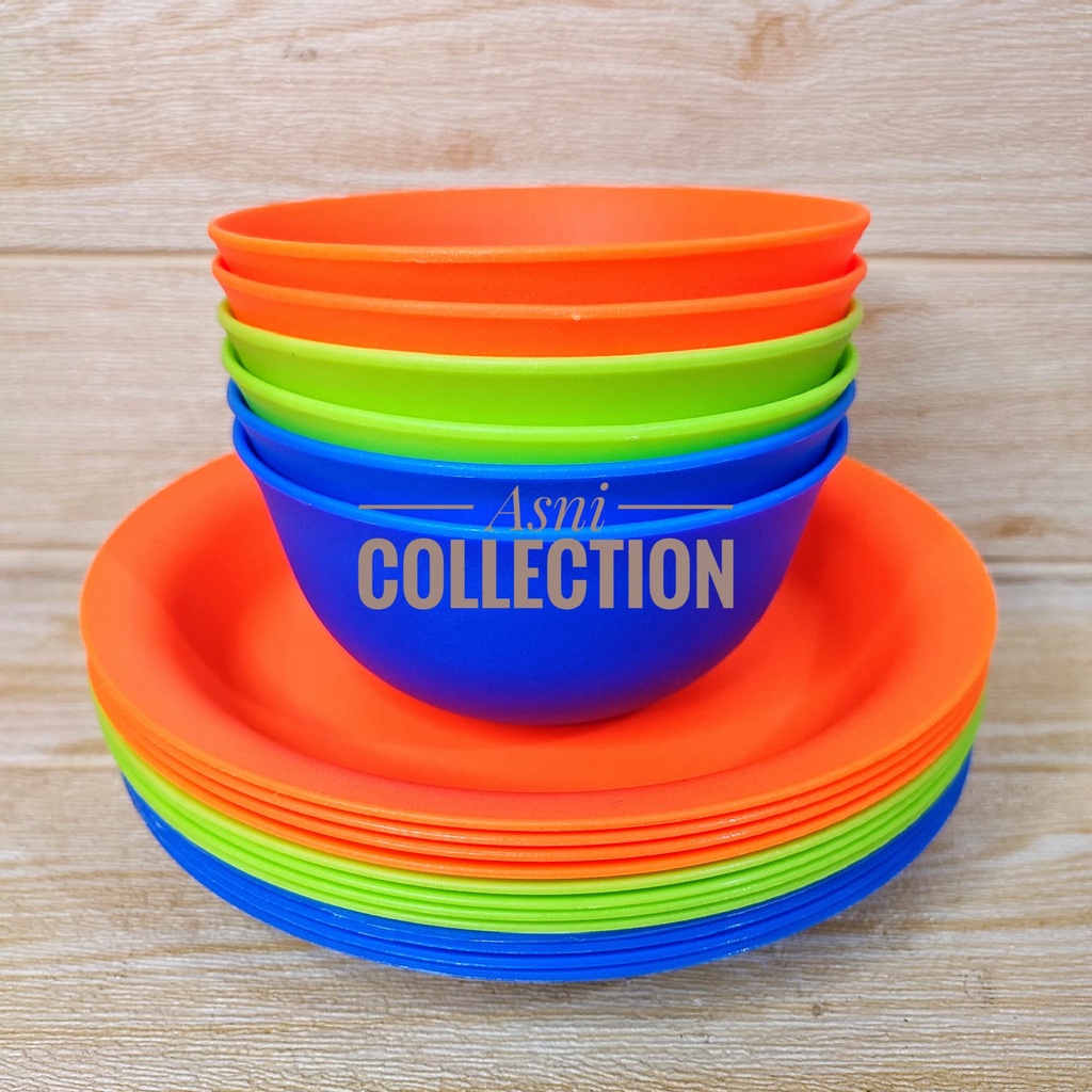 Jual Satu Lusin Set Piring Mangkuk Plastik KH Tebal anti pecah - Piring ...