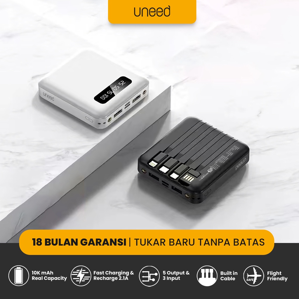 Jual UNEED Powerbank MultiBox E10 10000mAh Built in Cable Fast Charging ...