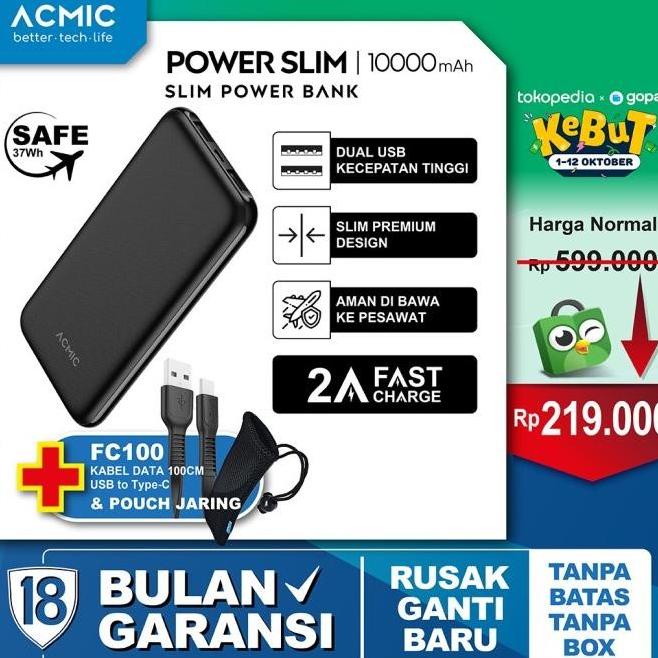 Jual ACMIC POWERSLIM 10000MAH SLIM POWERBANK 2A FAST CHARGE GFHT64769FR ...