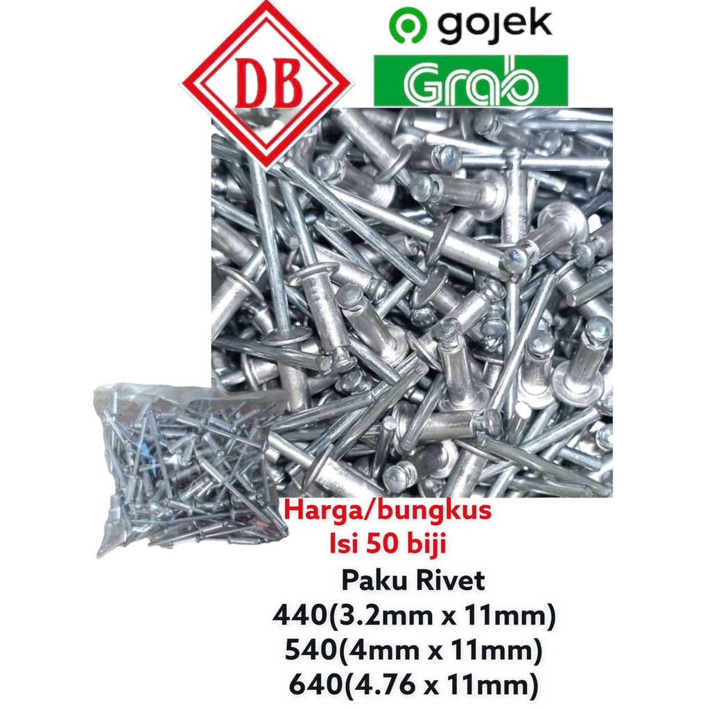 Jual DB PAKU RIVET 440/540/640 HARGA PERKEMASAN 50 BIJI/ | Shopee Indonesia