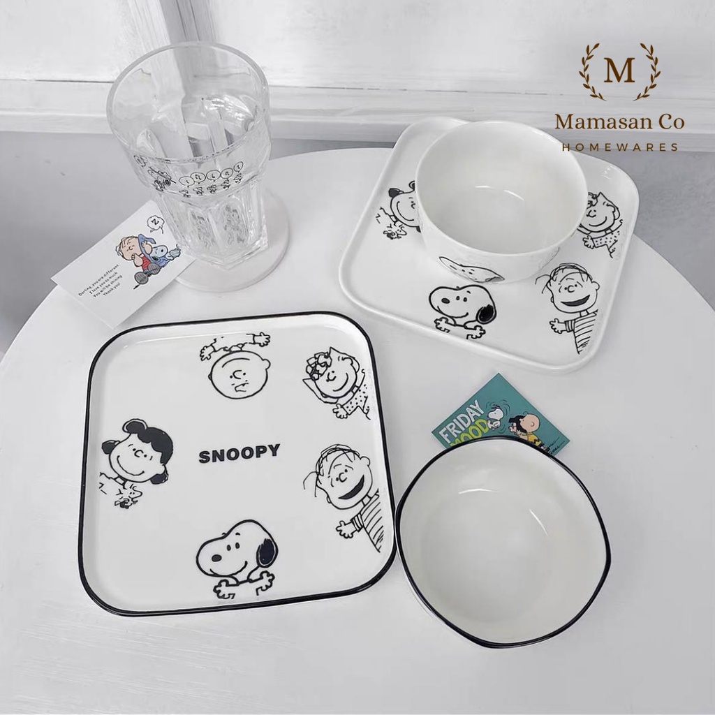 Jual White Black Snoopy Ceramic Plate & Bowls|Piring&Mangkok By Mamasan ...