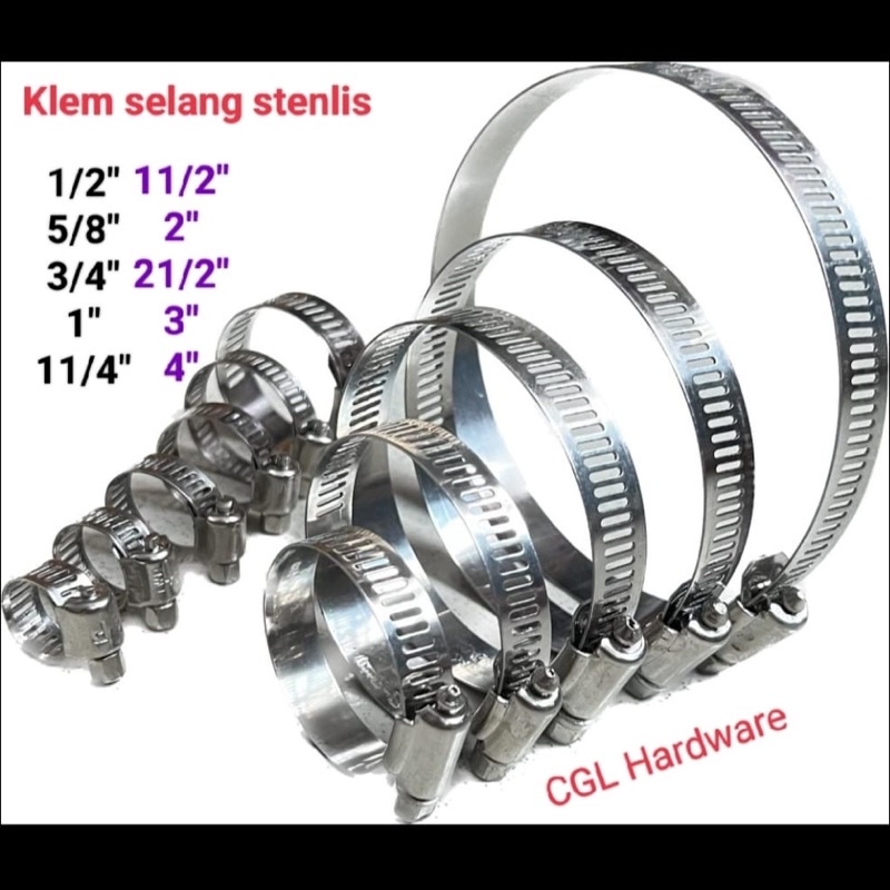 Jual Klem Selang / Hose Clamp Stenlis steel varian ukuran 1/2inchi ~ 4 ...