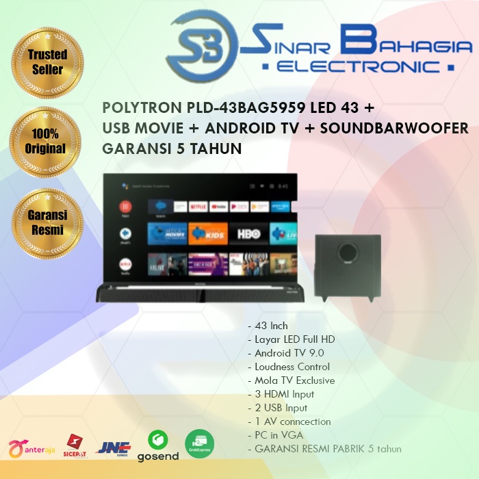 Jual POLYTRON PLD-43BAG5959 + SWF 0251 LED 43 + USB MOVIE + ANDROID TV + SOUNDBARWOOFER GARANSI ...