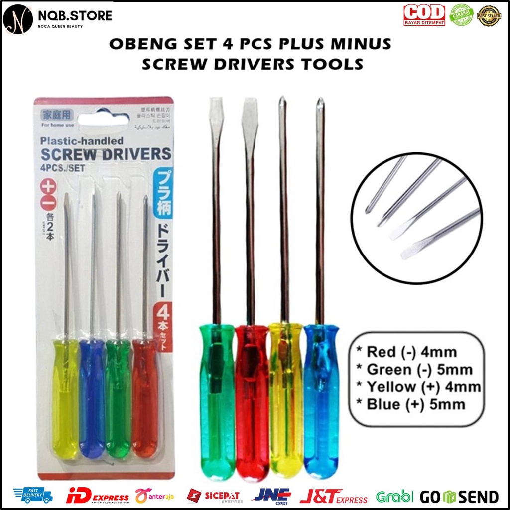Jual NQB - Obeng Set 4 Pcs Min Plus Minus Screwdriver Tools Multifungsi ...