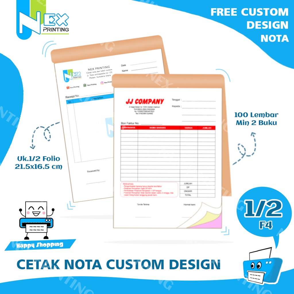 Jual Cetak Nota Ukuran 1/2 Folio Bon Faktur Toko Online Ofline Emas ...