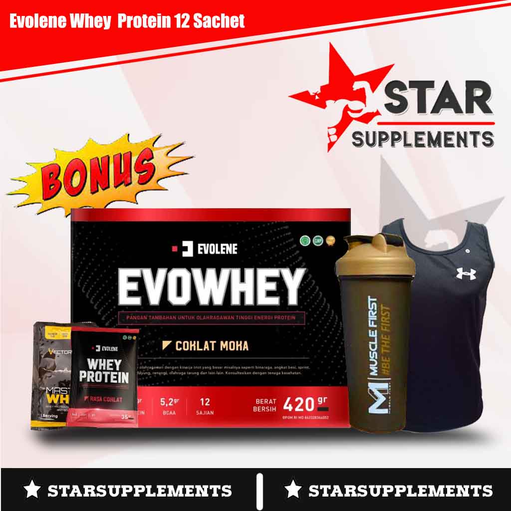 Jual Evolene Evowhey Box 12 sachet (420gr)/ Evolene Whey Protein 1 lb ...