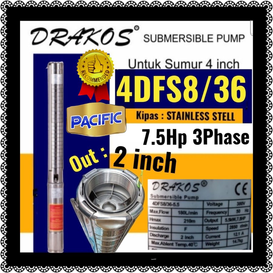 Jual Pompa satelit DRAKOS 4DFS8/36 7.5Hp 3Phase 4inch submersible 5.5Kw | Shopee Indonesia