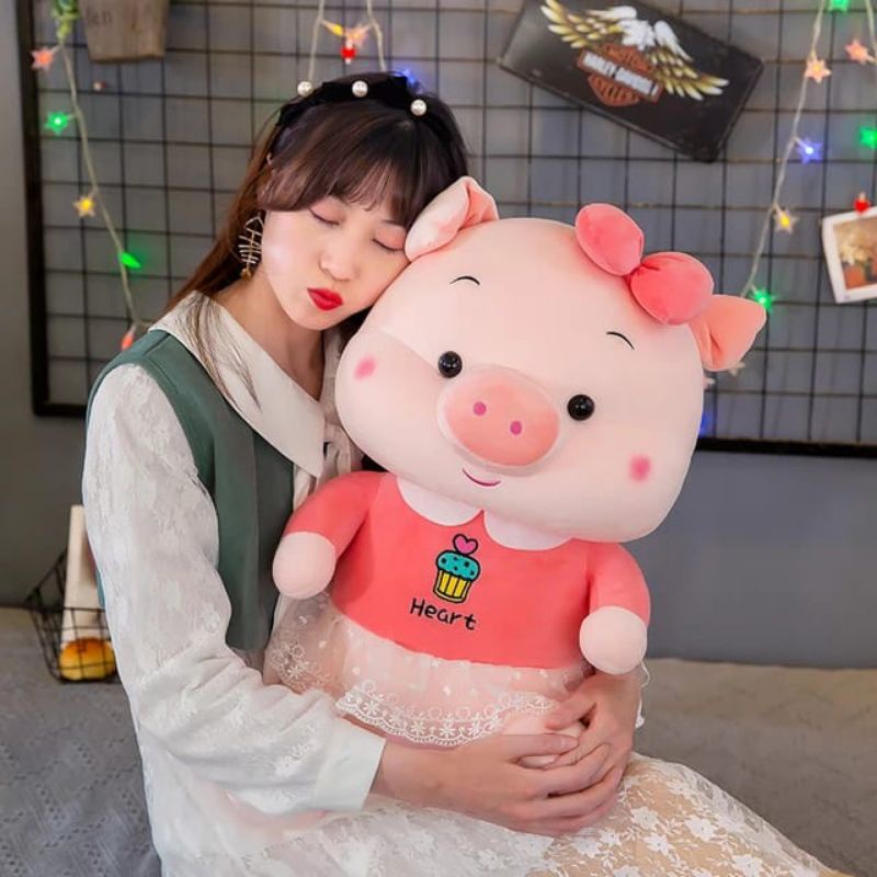 Jual Boneka babi gemoy pake renda ukuran -+45cm bahan halus cocok untuk ...