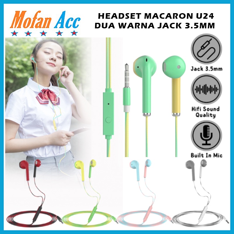 Jual Headset MACARON U24 + Mic DUA WARNA Earphone Hifi Stereo Extra ...