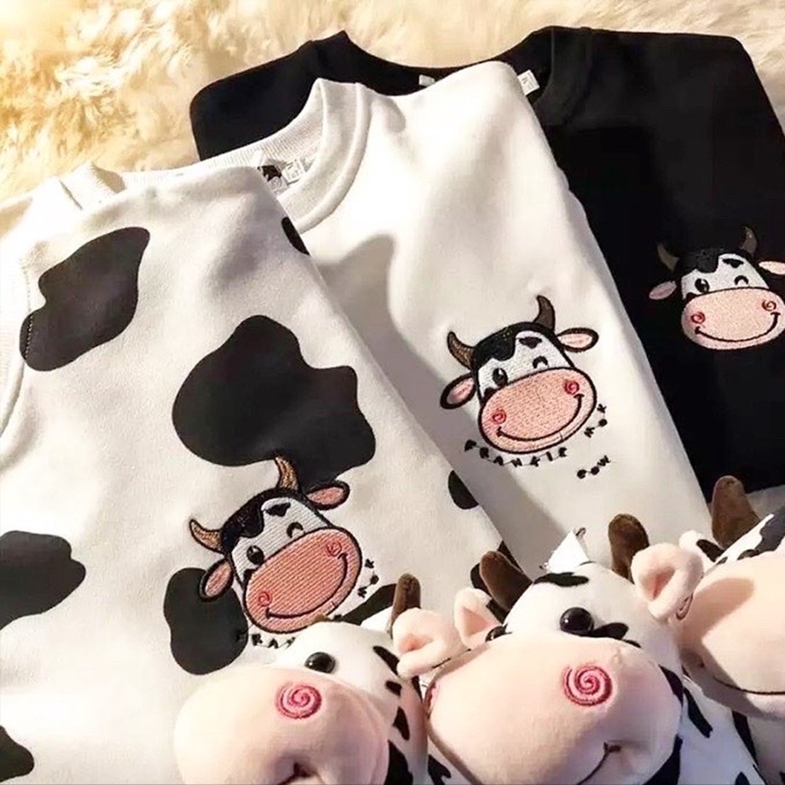 Jual Sweater Logo Bordir Sapi Lucu | Korean Style Cow Sweatshirt Oblong ...