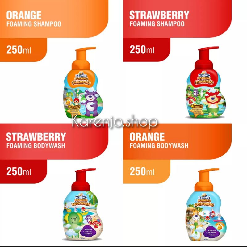 Jual KODOMO Body Wash & Shampoo Botol Foaming Orange & Strawberry - 250ml | Shopee Indonesia