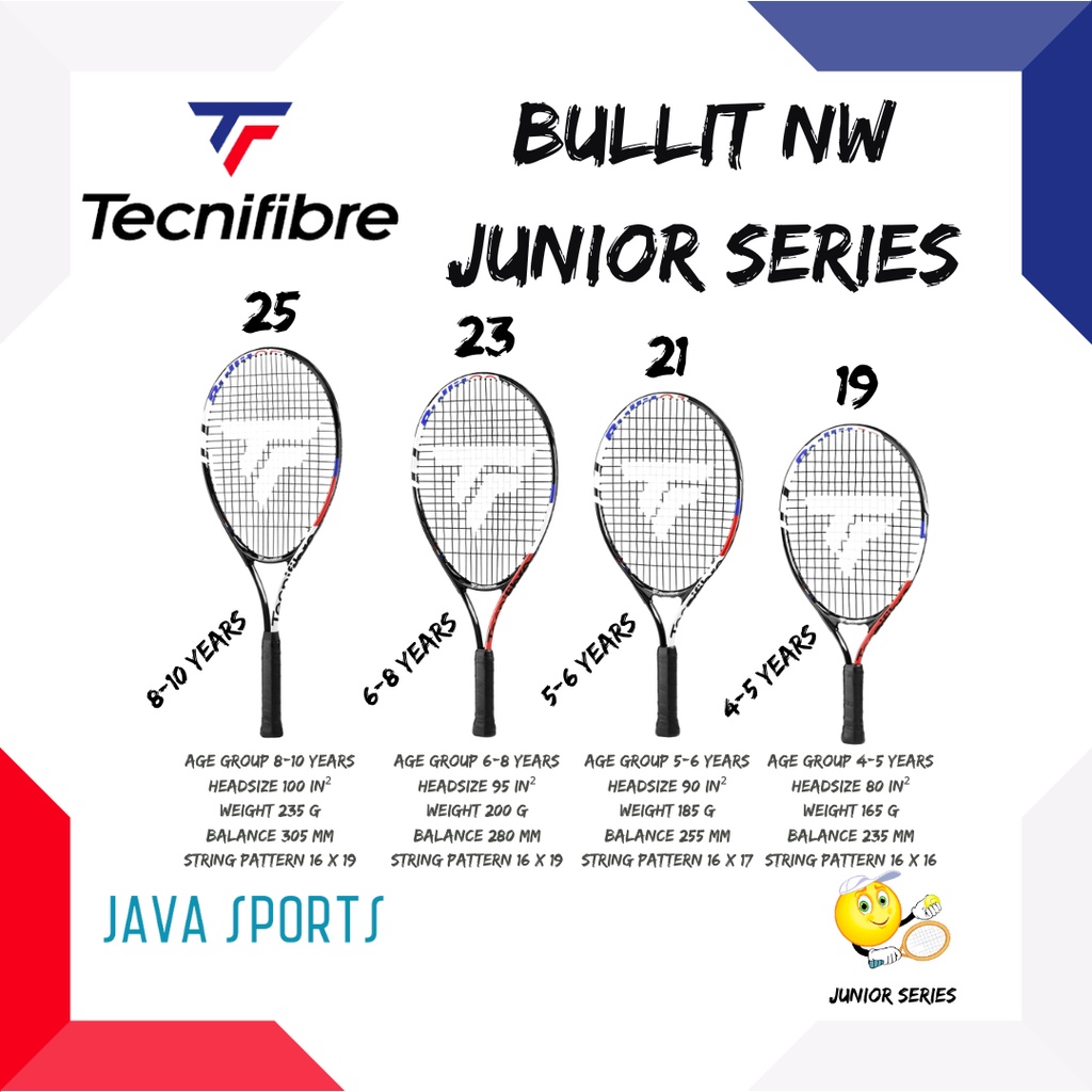 Jual Raket Tenis Tecnifibre Bullit NW 25 23 21 19 Tennis Original ...