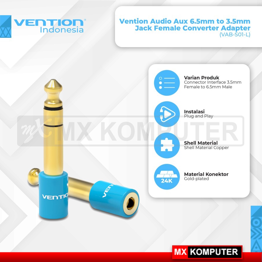 Jual Vention Audio Aux 6.5mm to 3.5mm Jack Female Converter Adapter | Shopee Indonesia