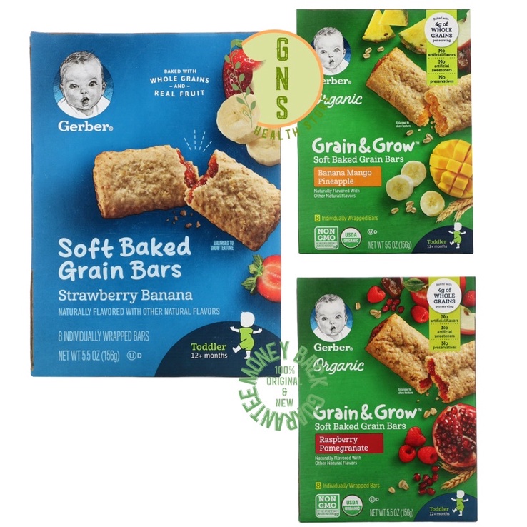 Jual Gerber Organic Soft Baked Grain Bars 12+ Months Strawberry Banana ...