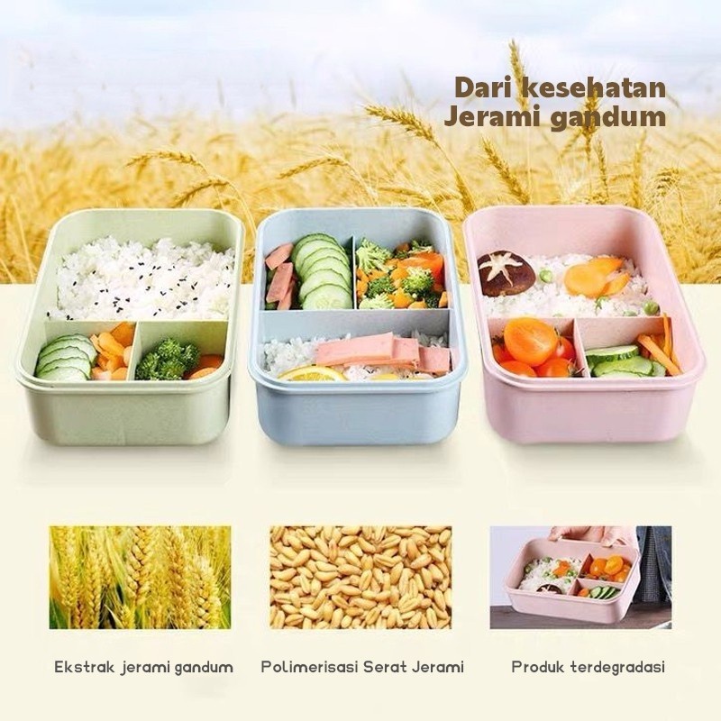 Jual Lunch Box Set 3 Warna Tempat Makan Bekal Makan Jerami Gandum 1000 ...