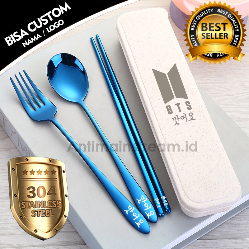 Jual (Bisa Custom Nama) Set Alat Makan Korea Tebal Stainless Steel ...