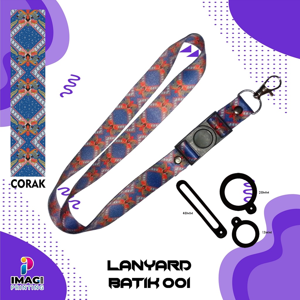 Jual Lanyard gantungan id card pods motif batik 001 bonus karet 13mm ...