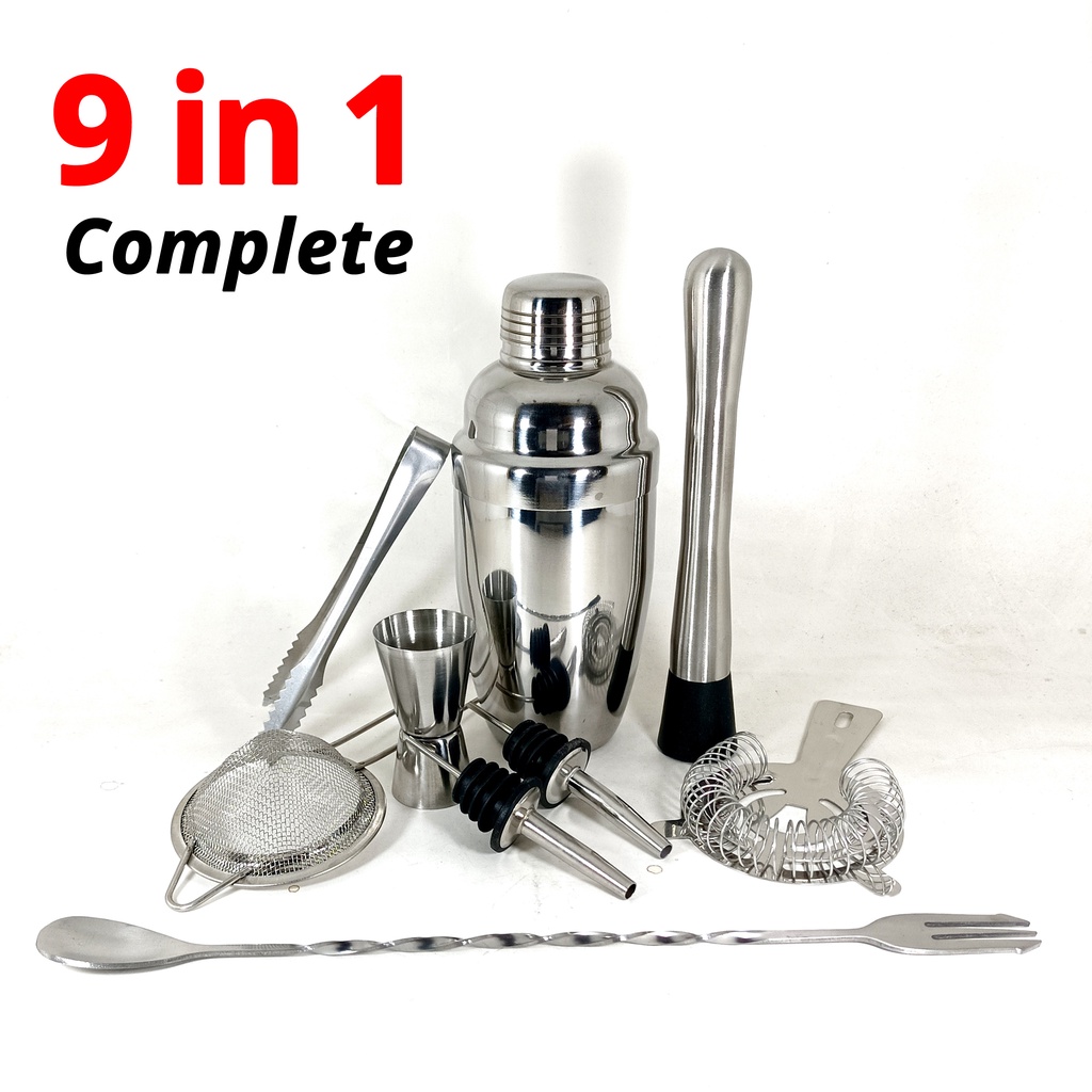 Jual 9 in 1 Paket Bartender Set Cocktail Shaker Strainer 350 550 750 ml ...