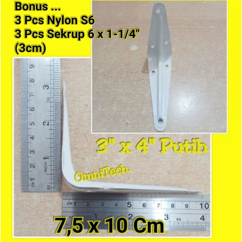 Jual "1 pc" Siku Rak L 7,5 x 10 cm Dinding Tembok 3" x 4" Set Bonus ...