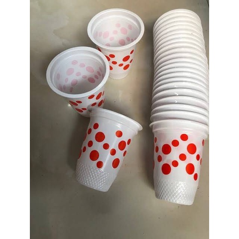 Jual 1 PAK 50 pcs GELAS PLASTIK BOLA BOLA POLKADOT MERAH PUTIH SUSU ...
