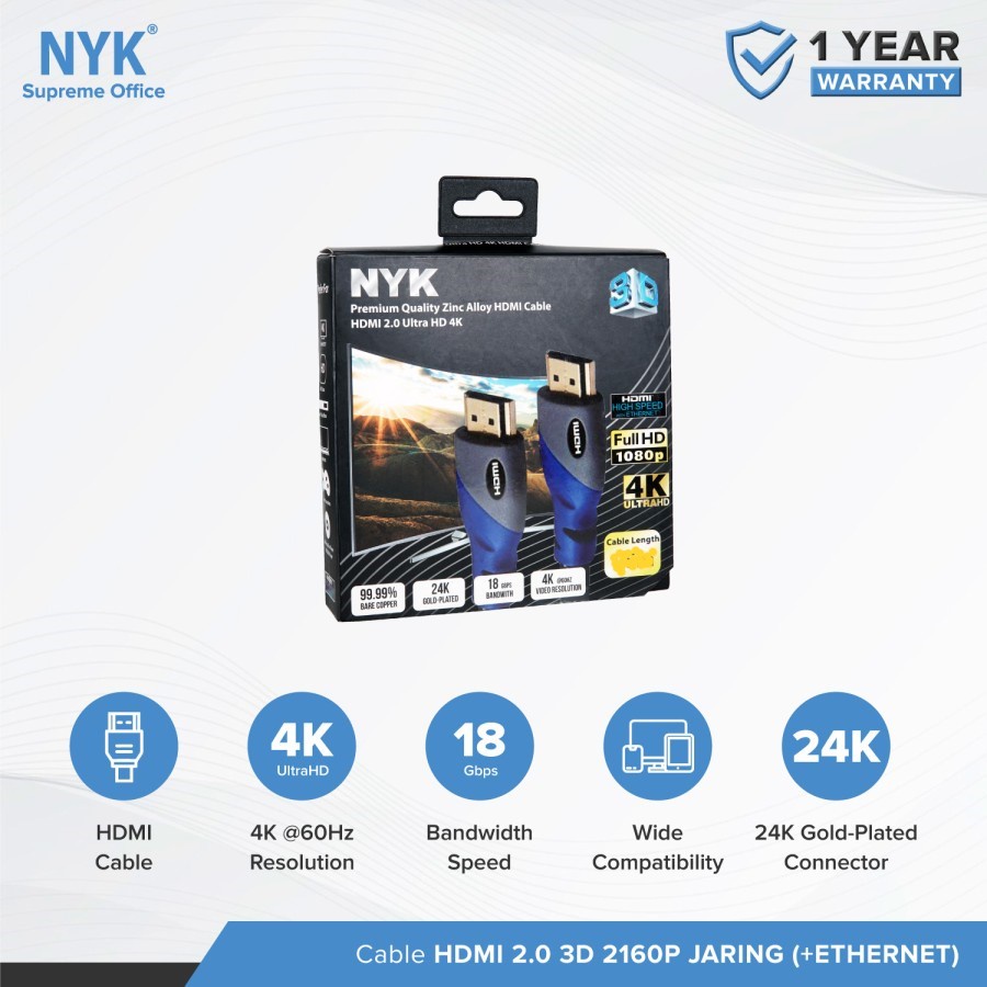 Jual Kabel NYK Cable hdmi 4K V2.0 Support 2160P - 1.5 Meter | Shopee Indonesia