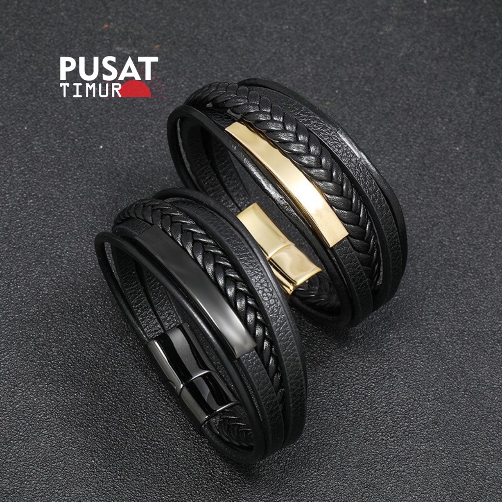 Jual Gelang Kulit Gaya Klasik Logam Pria Gesper Magnetik I PUSAT TIMUR ...