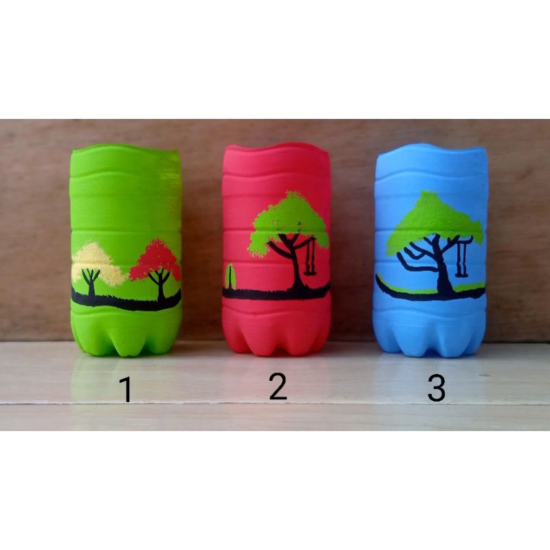 Jual Pot bunga/Tempat pensil dari botol bekas gambar pemandangan Ukuran ...