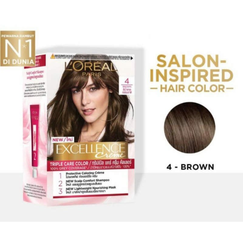 Jual L'oreal Excellence creme cat rambut natural brown no.4 | Shopee ...