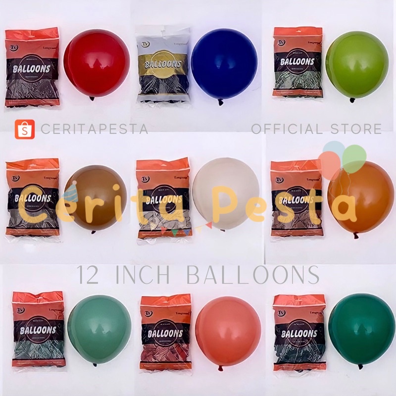Jual Balon 12 inch warna retro 1 pack isi 100 pcs (TX) /balon 12 inch 1 ...