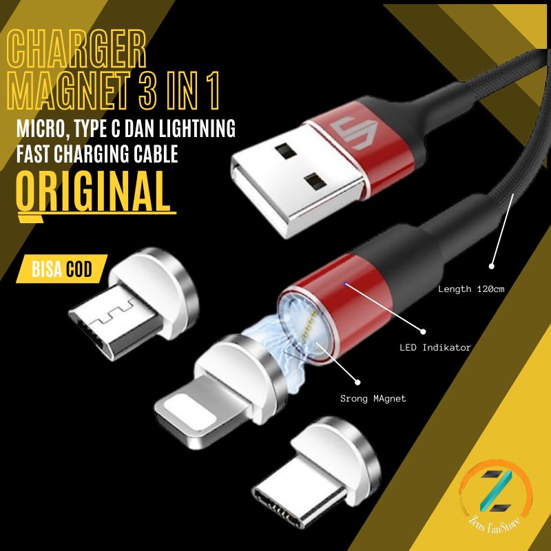 Jual Kabel Data Charger Magnet 3 in 1 Kabel Cas HP Android Iphone IOS ...