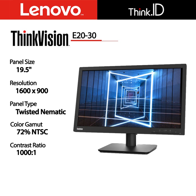 Jual Monitor LED Lenovo ThinkVision E20-30 19.5" 1600x900 TN 72%NTSC ...