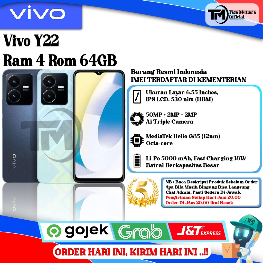 Jual Vivo Y22 Ram 4GB | 6GB Rom 64GB | 128GB Segel Original & Bergaransi Resmi | Shopee Indonesia