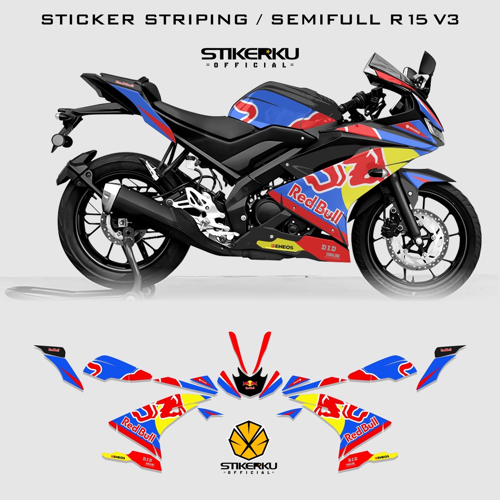 Jual Striping Stiker Yamaha R15 V3 EDISI REDBULL / DECAL STIKER SEMI ...