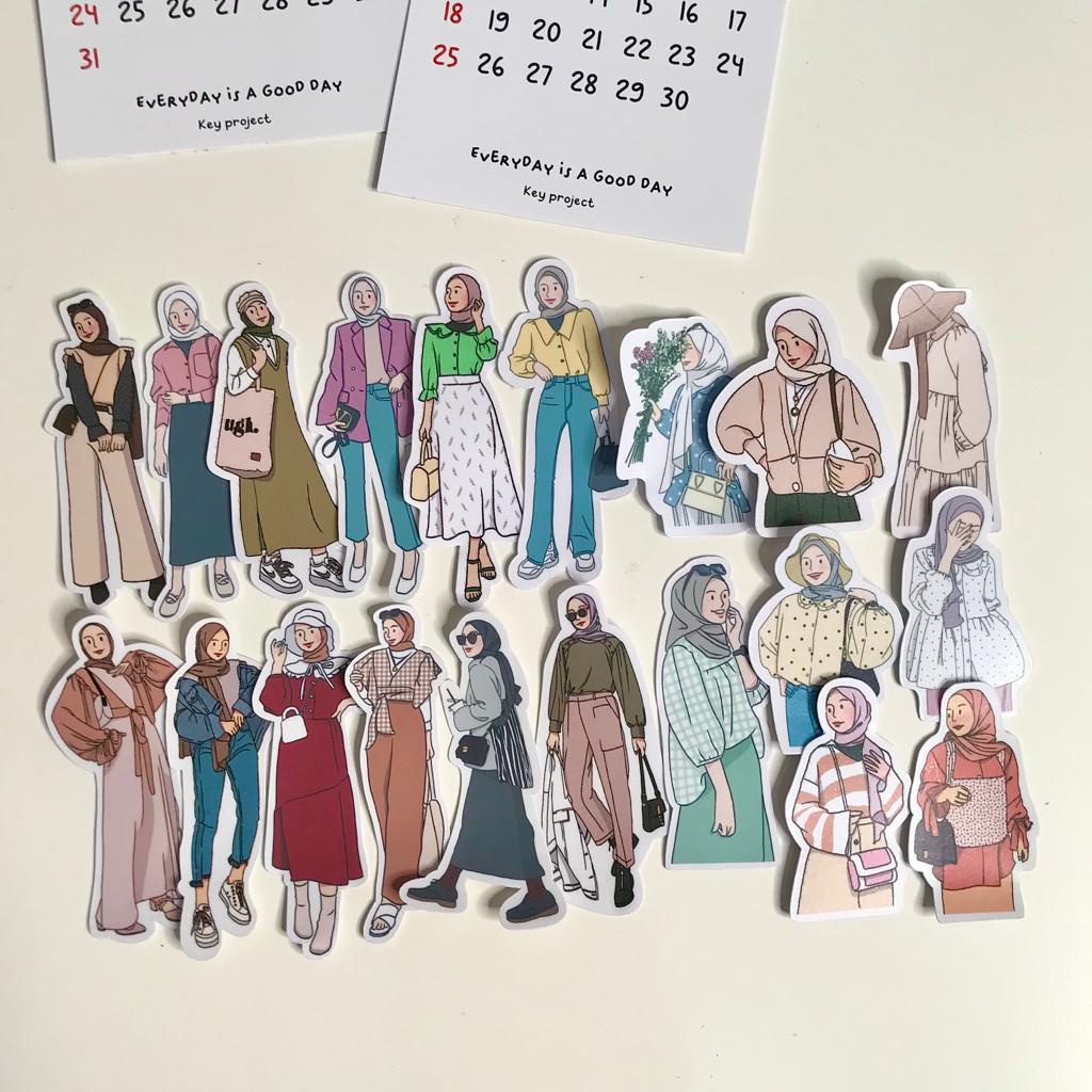 Jual 20pcs ootd hijab sticker/ ootd girls sticker/ stiker jurnal ...