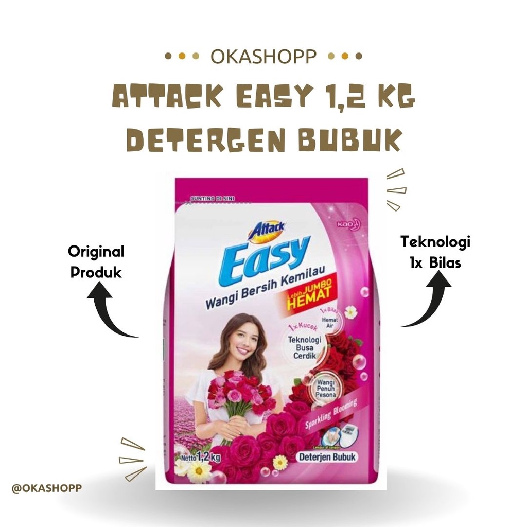 Jual Attack Easy Detergen Bubuk Lebih Jumbo Hemat 1,2 Kg | Shopee Indonesia