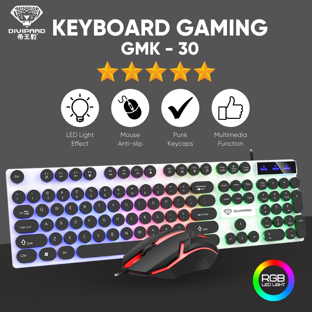 Jual Divipard Keyboard Mouse Gaming Kabel GMK-30 LED Rainbow Light RGB ...