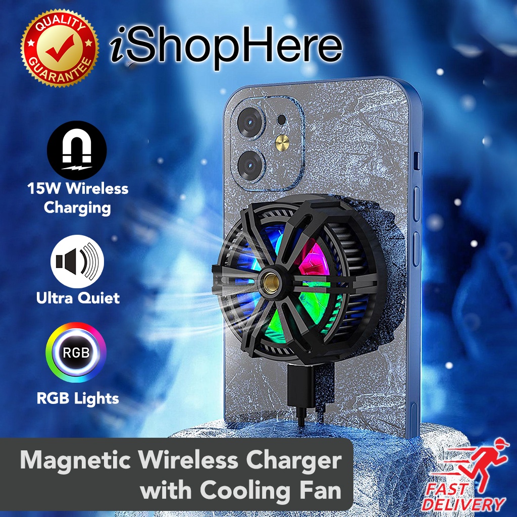 Jual Magnetic Wireless Charger with Cooler Fan Magsafe 15W RGB Radiator ...