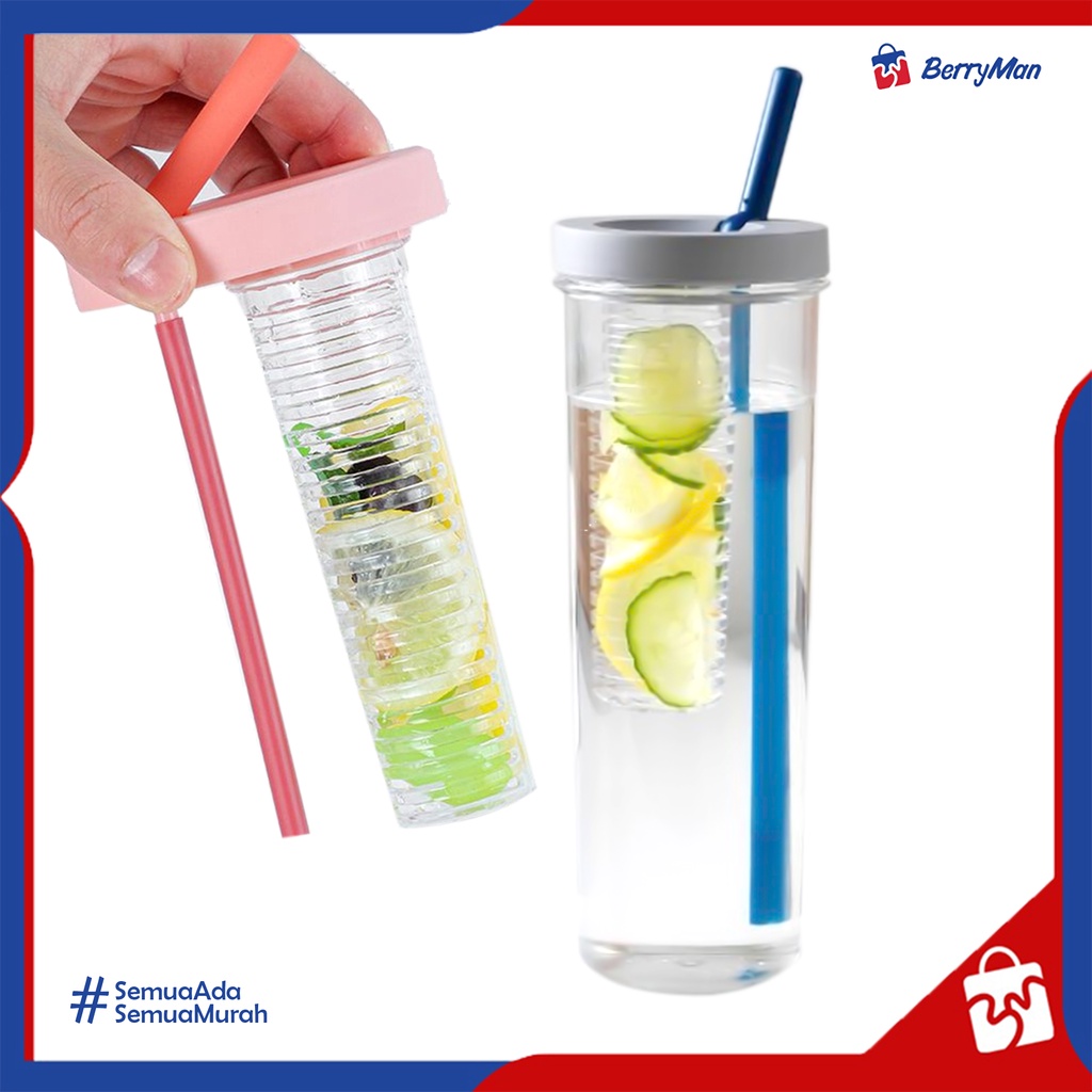 Jual BOTOL MINUM INFUSED Water Transparan dengan Sedotan Lipat 700ml ...