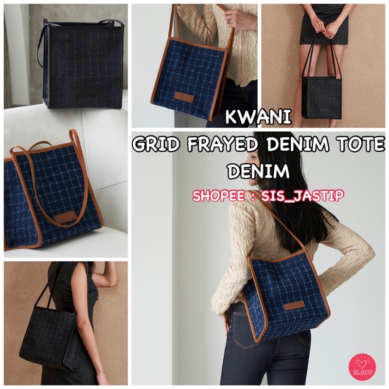 Jual KWANI GRID FRAYED DENIM TOTE ( tanya stock sblm transaksi ...