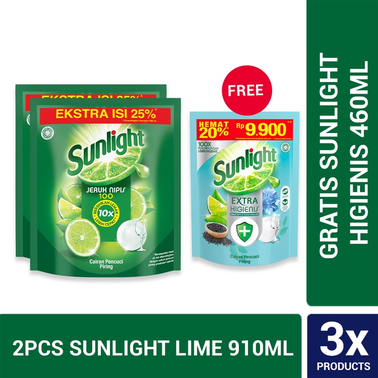 Jual Buy 2 Sunlight Lime 910ml get 1 Sunlight Higienis 460ml | Shopee Indonesia