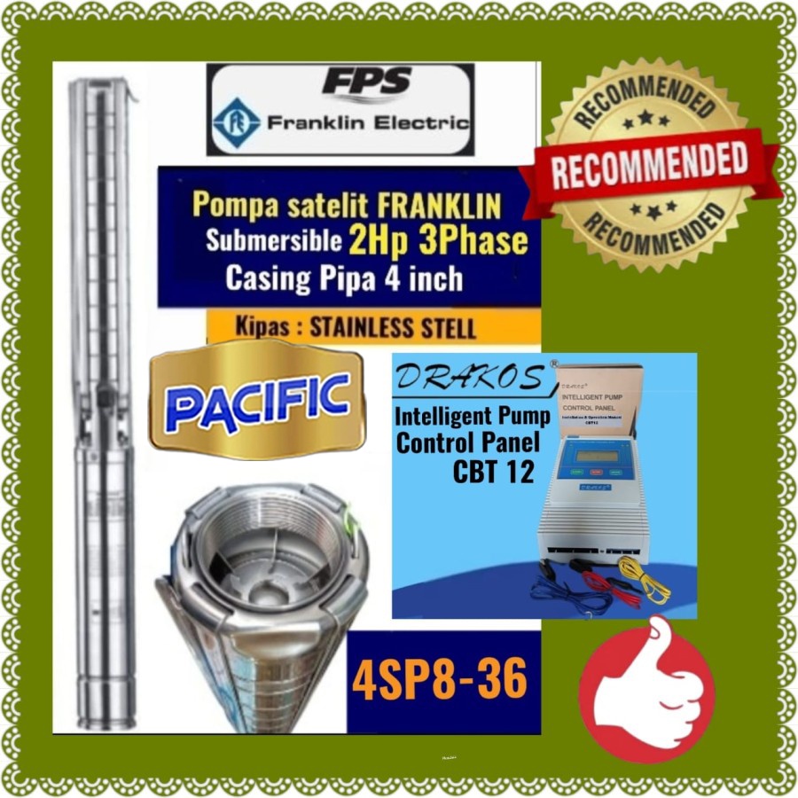 Jual Pompa satelit FRANKLIN head 210m 4sp8-36 7.5Hp 3Phase panel cbt ...