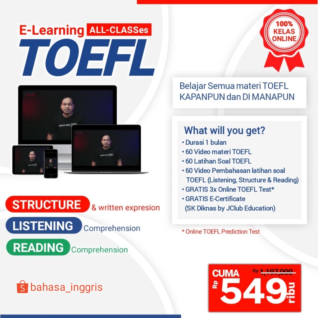 Jual TOEFL - Structure - Reading - Listening - Kelas Online (E-Learning ...